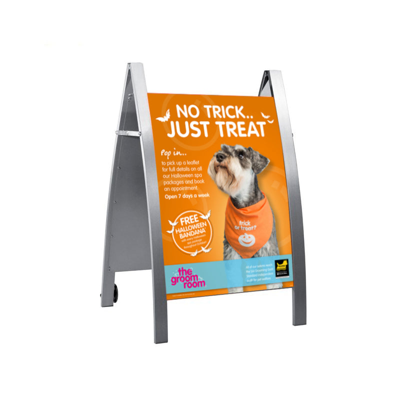 A1 Curved A-Frame Pavement Sign Poster Display With Wheels | Displaysense