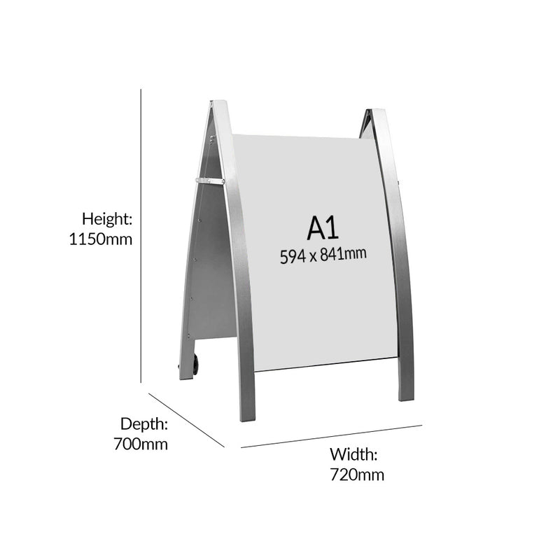 A1 Curved A-Frame Pavement Sign Poster Display With Wheels | Displaysense