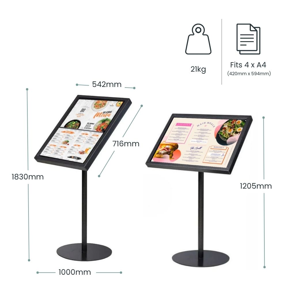 4 x A4 Black Freestanding Menu Display Board | Displaysense