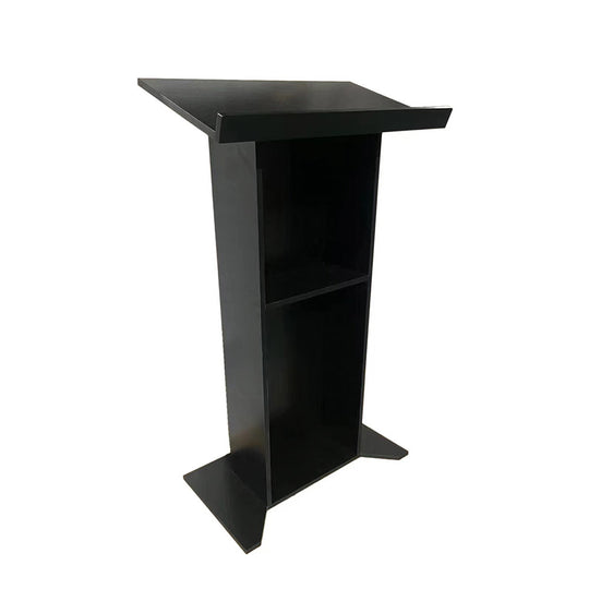 Black Wooden Lectern with Shelf – Floor Standing Podium | Displaysense