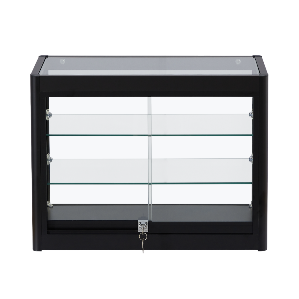 Black Lockable Glass Counter Top Display Cabinet | Displaysense