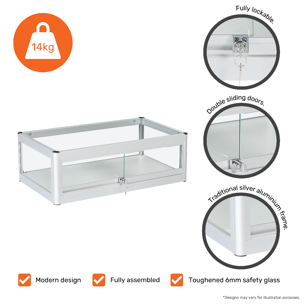 Lockable Counter Top Sliding Door Glass Display Cabinet | Displaysense