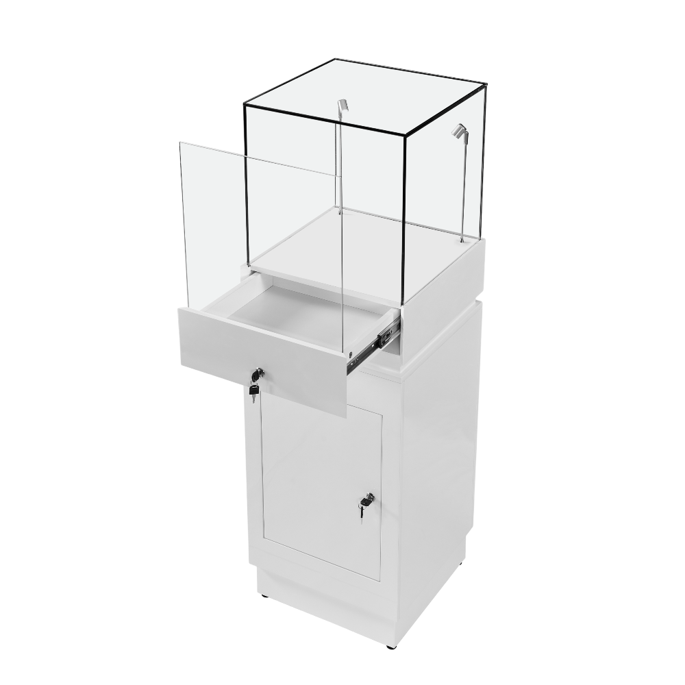 White Lockable Wooden Display Plinth - 1400mm | Displaysense